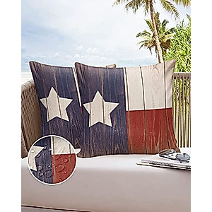 Outdoor Throw Pillow Cover Retro American Texas Flag Waterproof Cushion Covers 2 Pack Wooden Texture Pillow Cases Home Decoration for Patio Garden Couch Sofa