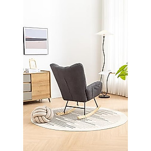 Bellemave Nursery Rocking Chair Teddy Upholstered Glider Rocker Rocking Accent Chair Padded Seat with High Backrest Armchair Comfy Side Chair for Living Room Bedroom Offices（Dark Grey）