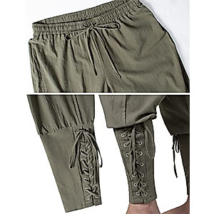 Men's Viking Pirate Pants - Ankle Banded Renaissance Trousers for Medieval Cosplay Army Green 40 3XL