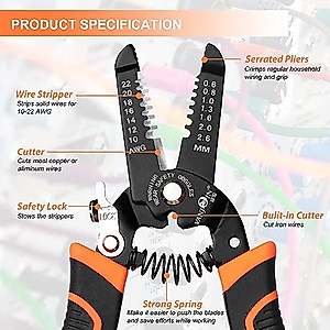 Wire Stripper Cutter Stripping Cutting Pliers, VANJOIN 7 Inch Wire Strippers Cutter, Multi-Functional Steel-made Wire Stripping Cutting Hand Tool for 10-22 AWG (Wire stripper)