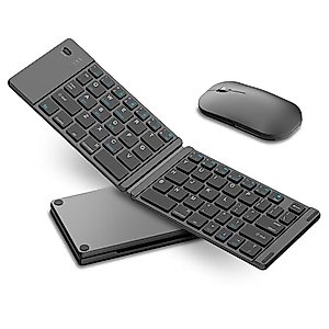 Acoucou Foldable Keyboard and Mouse Combo, Wireless Keyboard and Mouse Set, Portable Travel Keyboard for Tablet Smartphone Laptop, Compatible with Mac/iOS Windows Android System-3 Bluetooth Channels