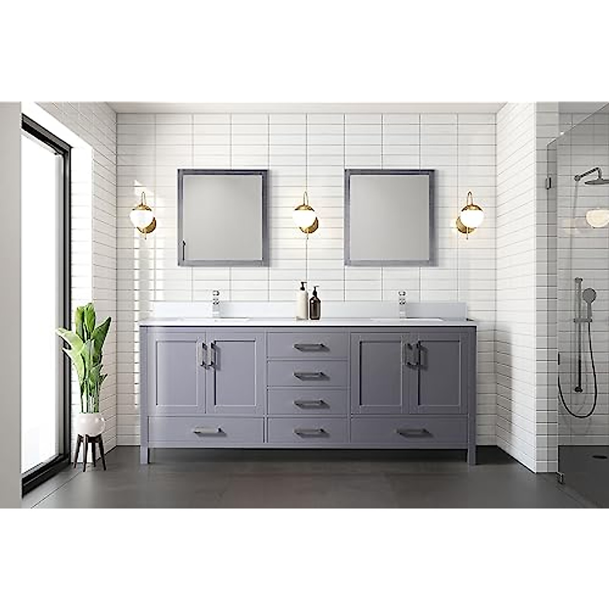 Bell+Modern Big Sur 80 in. W x 22 in. D Dark Grey Double Bath Vanity and White Quartz Top