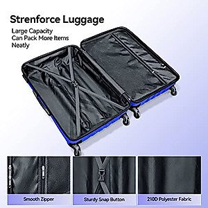 Strenforce Luggage Sets ABS Durable Suitcase Sets Spinner Wheels TSA Lock 3 Piece Luggage Set(20/24/28),Blue