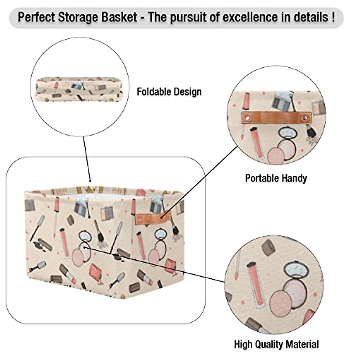 Fabric Storage Bins Makeup Tool Small Shelf Basket With Handles Decorative Cubes Box Organizer Containers for Shelves Home Office Decor