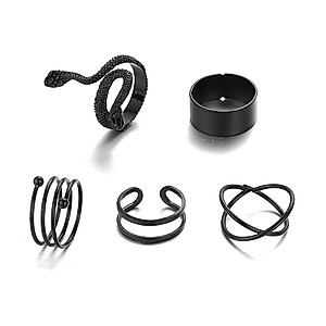 5Pcs Black Snake Rings Set for Women, Black Knuckle Snake Rings, Stackable Punk Goth Finger Midi Snake Rings Jewelry Gift for Her (A)