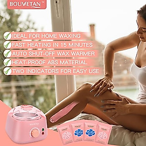 Bouvetan Waxing Kit for Women - Warmer with 17.5oz Hard Wax Beads, 20 Wax Sticks for Face, Eyebrow, Armpit, Arms, Legs, Bikini Hair Removal