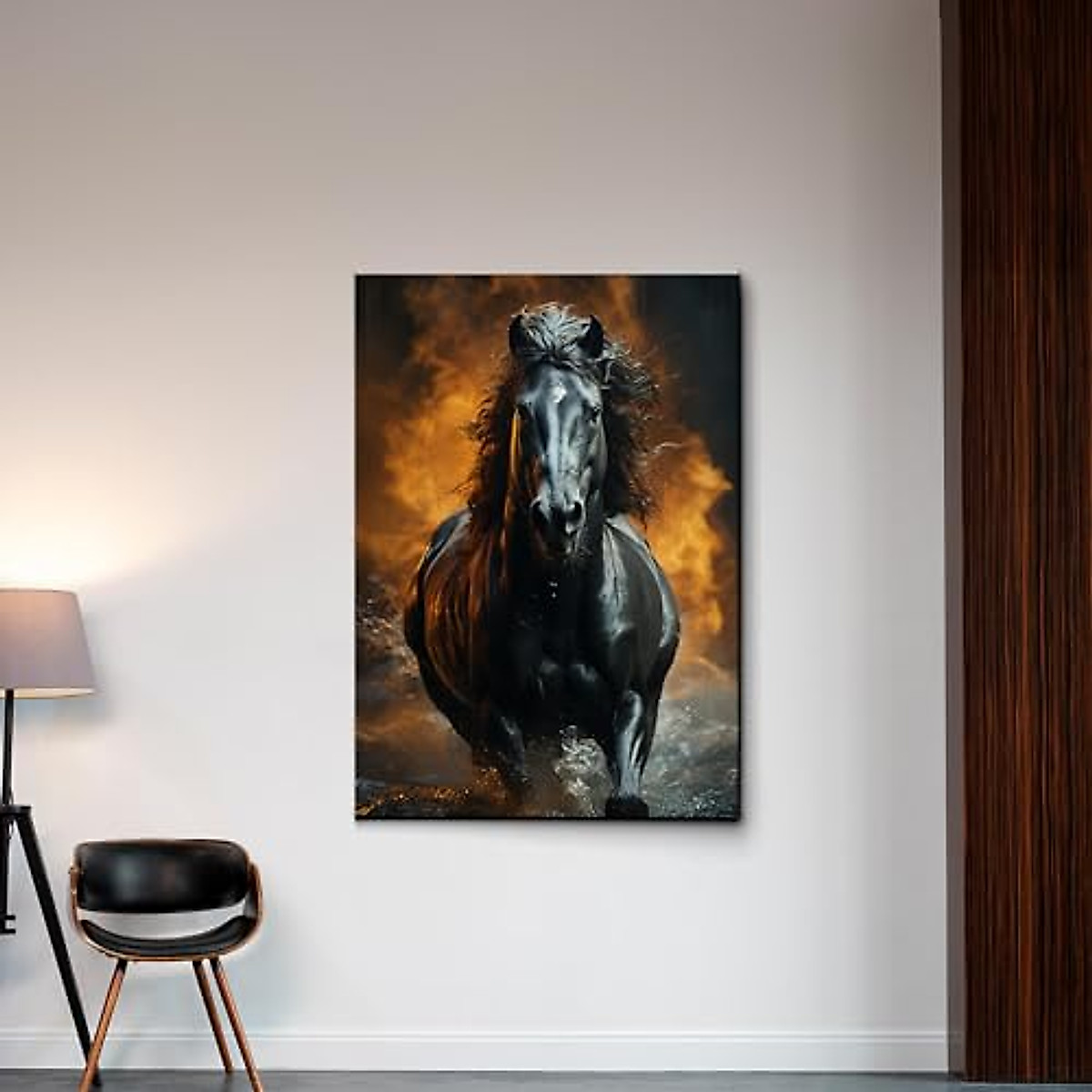 Majestic Black Stallion Galloping In The Clouds, Black Horse On Salt Flats, Canvas Print, Black Horse Print, Black Horse Wall Art, Decor Canvas, Art Print