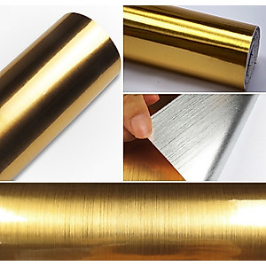 Metal Look Film Vinyl Self Adhesive Gold Texture Waterproof Anti Greasy Counter Top Peel Stick Metallic Gloss Shelf Liner for Kitchen Cabinet 15.6inch by 79inch