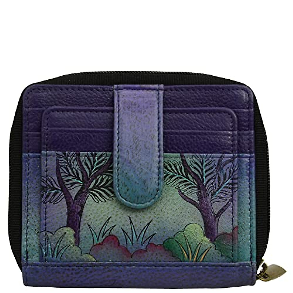 Anna by Anuschka Women's Hand-Painted Genuine Leather Zippered Organizer Wallet - Elephant Family