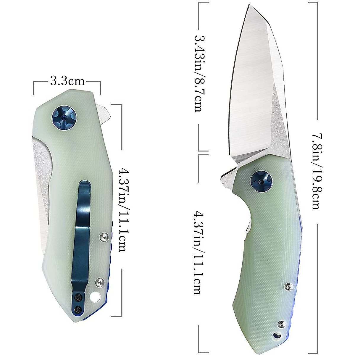 Eafengrow 0456 Folding Knife G10 Handle D2 Blade Ball Bearing Flipper Hunting Knife Pocket Camping Survival Outdoor Knife (Jade)