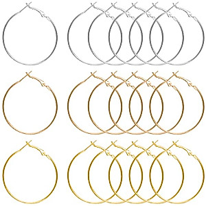 60pcs Beading Hoop Earrings Finding,FUNCYboo 50mm Round Earring Hoop Open Earring Beading Hoops for Jewelry Making DIY Crafts