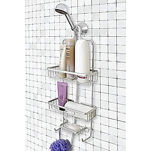 Splash Home Shower Caddy, Bathroom Organizer, Aluminum Hanging Over Shower Head, 3 Storage Rack Rustproof for Shower Room and Bathroom 24 x 5 x 11.5, Chrome