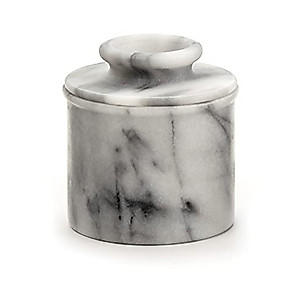 RSVP International White Marble French Butter Pot, Holds One Stick or 1/2 Cup | Made From Natural White Marble | Keep Butter Fresh & Spreadable at Room Temperature in Crock Dish