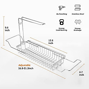 HOOOKIMM Kitchen Sink Sponge Caddy Stainless Steel, Kitchen Sink Organizers for Sponges and Towels, Sponge Caddy for Kitchen Sink, Sink Storage Rack Holder, Rustproof, and Non-Slip.
