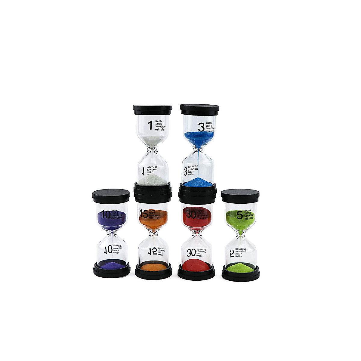 6Pcs-ALILAKA-Sand Timers-Small Black Cover Hourglass-6 Color Hourglass Set Includes 1 Minute, 3 Minutes, 5 Minutes, 10 Minutes, 15 Minutes, 30 Minutes