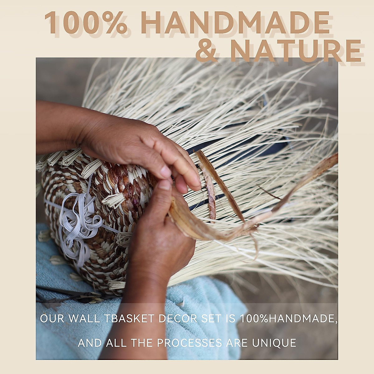 SMGY Set of 9 wall basket decor hanging boho Rattan Flat Woven Macrame Tassels Bamboo handmade serving tray art set for living room bedroom dining room-3.2-14.5in