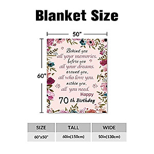 JIYEPOPO 70th Birthday Gifts for Women, Happy 70th Throw Blanket 60"x50", 70 Years Old Birthday Gifts for Her Wife Mom 60"x50"