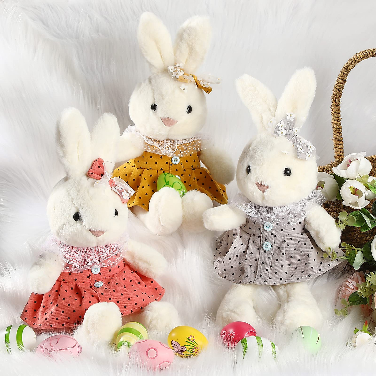 3 Pack Easter Plush Bunny Adorable Rabbit Stuffed Animals 16 Inch Doll Bunny Plush Easter Girls Gifts Room Decorations Birthday Gifts(Cute Style)