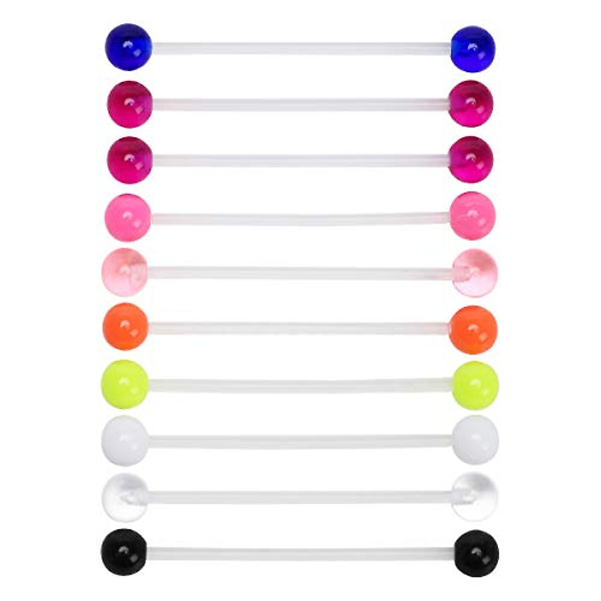 CrazyPiercing 10 Pcs Industrial Barbell Earrings 14G Bioflex Cartilage Earring Body Piercing Jewelry 38mm Bar Colorful Acrylic Balls