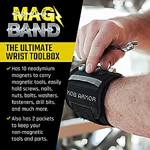 Mob Armor Mag Band Magnetic Wrist Tool Holder - Magnetic Wristband for Holding Screws, Nails, Fasteners, and More, Magnetic Wristband for Mechanic, Handyman, Electrician, Tech Geek, 13" x 3.25"