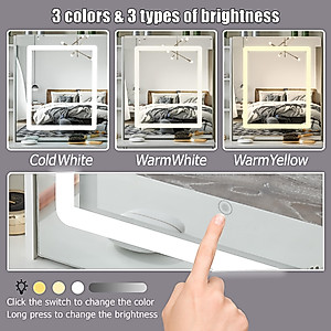 Lucaseone Vanity Table with Lighted Mirror, Makeup Vanity with Lights and Drawers, Vanity Desk Dressing Table with Cushioned Stool for Bedroom (3080 LED White)