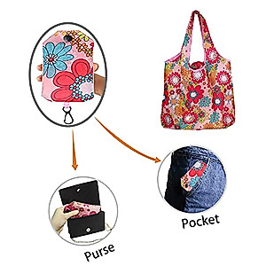 DZH Enjoy 10 Pack Cute Floral Leaves Print Reusable Grocery Bags Portable Foldable Shopping Bag Eco-friendly Shopping Tote with Hook,Medium
