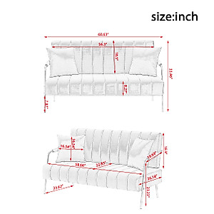 Majnesvon 61" Modern Loveseat Sofa Couch,Cashmere Fabric Small Love Seat w/2 Pillows and Metal Legs,2-Seater Upholstered Mini Sofa Couches for Small Space,Living Room Bedroom Apartments (Pink) (Pink)