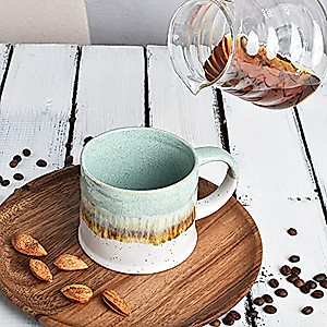 Bosmarlin Medium Ceramic Coffee Mug Set of 2, 15 oz, Big Stoneware Tea Cup for Office and Home, Dishwasher and Microwave Safe (Green, 2)