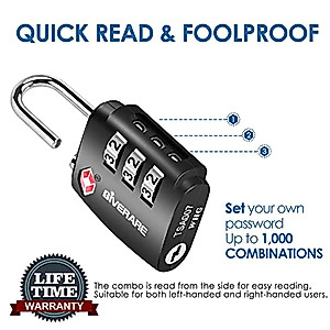 2 Pack TSA Approved Travel Luggage Locks, Combination Lock Alloy Body, Keyless 3-Digit Padlocks, Travel Sentry Accepted Compatible Padlock for Gym Locker, Golf Bag Case, Backpack, Black-by GIVERARE