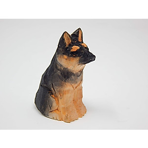 Hand Carved Wooden German Shepherd Figurine - Miniature Dog Sculpture for Home Decor, Small Animal Statue, Garden Ornament Pet Lover Enthusiast Collectible