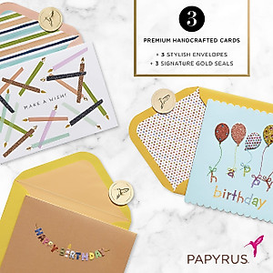 Papyrus Birthday Card Assortment, Balloons and Candles (3-Count)