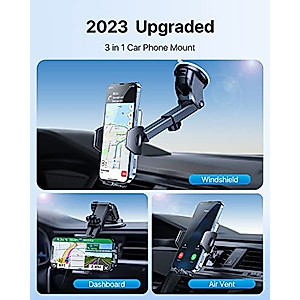 andobil Windshield Car Phone Holder [Super Suction Cup, Military Sturdy] Ultra Stable 3 in 1 Cell Phone Mount for Car Dashboard Vent Fit for iPhone 14 13 12 Pro Max Plus Samsung S23 S22 All Phones
