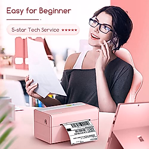 JADENS Pink Thermal Label Printer & White Label Holder, Label Holder for Rolls and Fan-fold Labels & Bluetooth Thermal Label Printer