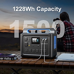 Portable Power Station 1228Wh/1500W, VDL HS1500 LiFePO4 Solar Generator Fully Charged 2 Hours, 6x110V Pure Sinewave AC Outlets Backup Battery Power Supply for Home Use Outdoor Camping RV Emergency