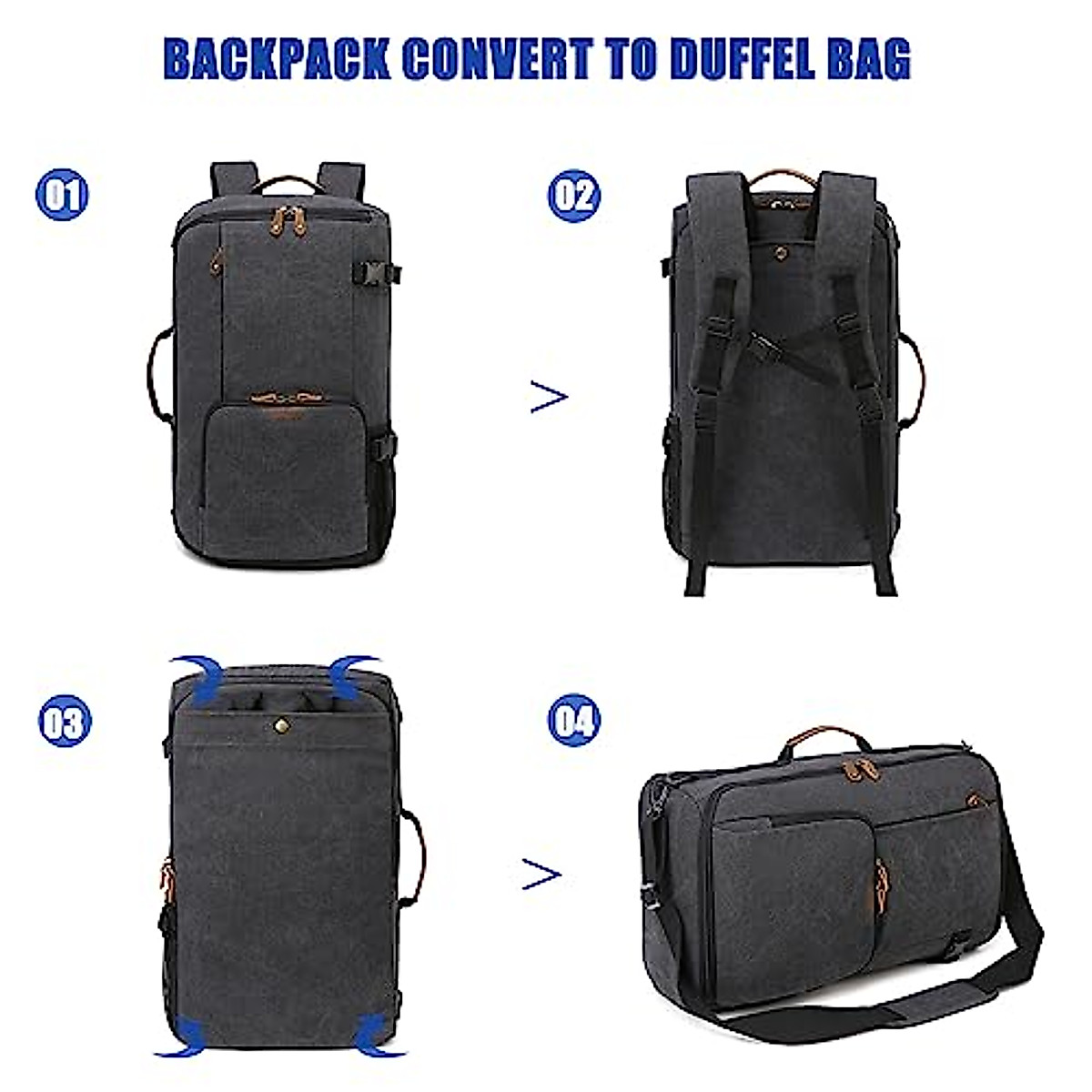 G-FAVOR Travel Backpack, Carry On Backpack 40L Large Canvas Rucksack 17 inch Laptop Backpack Duffel Bag Weekender Overnight Travel Bags