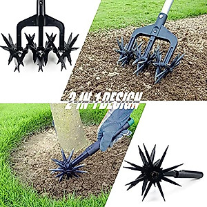 Kakasi Grass Loose Soil waresGardening Rotary Tiller,Manual Cultivator,Hand-Held Garden Cultivator with Detachable Tines, Reseeding Grass Or Terra Mixing(Without Pole) Tooling Tools