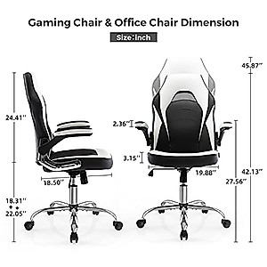 Gaming Chair, Racing Style Bonded Leather Gamer Chair, Ergonomic Office Chair Computer Desk Executive Chair with Adjustable Height and Flip-Up Arms, Gaming Chair for Adults Teens Kids Men Women