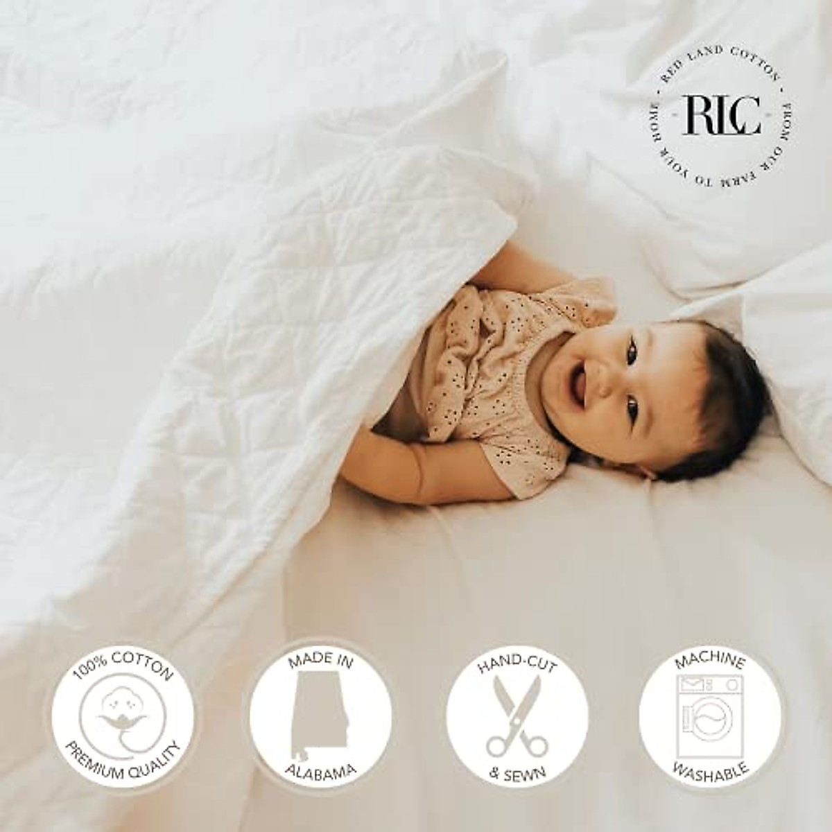 Red Land Cotton Classic Luxury Quilt | American Grown 100% Cotton Batting | Lightweight All Season USA Made Vintage Style Bedspread | Durable Oversized and Machine Washable | Soft King/Cal King White