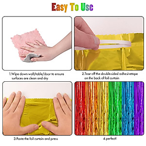 CANREVEL 2 Pack 3.3x8.2 Feet Rainbow Foil Fringe Backdrop Curtains, Tinsel Streamers Birthday Party Decorations, Photo Booth Props Backdrop for Wedding Engagement Bridal Shower Unicorn