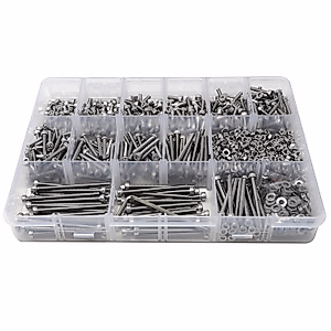 iexcell 1500 Pcs M3 x 4/6/8/10/12/16/20/25/30/35/40/45/50 Stainless Steel 304 Hex Socket Head Cap Screws Blots Nuts Washers Assortment Kit