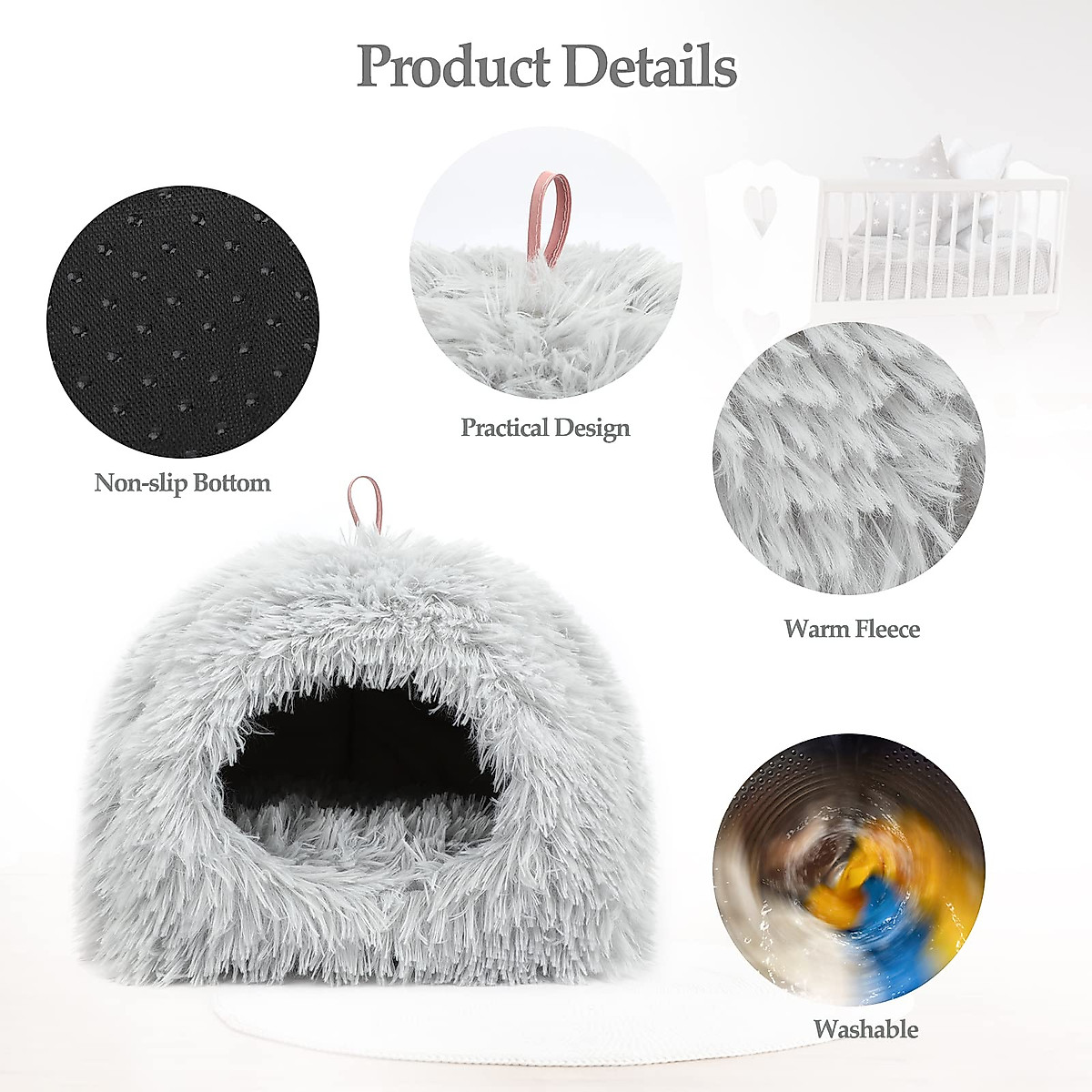 YUEPET Guinea Pig Bed Plush Calming Hideout, Warm Rabbit Hide for Hamsters Hedgehogs Ferrets Dwarf Rabbits and Other Small Animals(Grey)