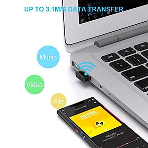 1Mii Bluetooth Adapter for PC, USB Bluetooth Dongle Adapter 5.0 + EDR, for Windows10/8/7 Desktop Laptop to Bluetooth Keyboard, Mouse, Printer, Headphones, Speakers
