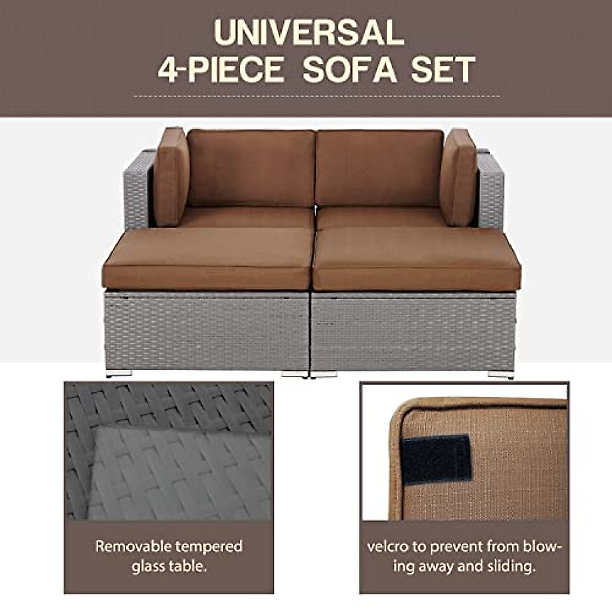 Oakmont 5 Pieces Patio Furniture Sectional Set Outdoor All-Weather PE Rattan Wicker Lawn Conversation Sets Cushioned Garden Sofa Set with Glass Coffee Table(Brown)