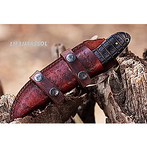LH LIMASSOL 8 INCH Fixed Blade black Dollar Wood Custom Handmade Damascus Hunting knife/skinner knife/skinning knife with leather sheath