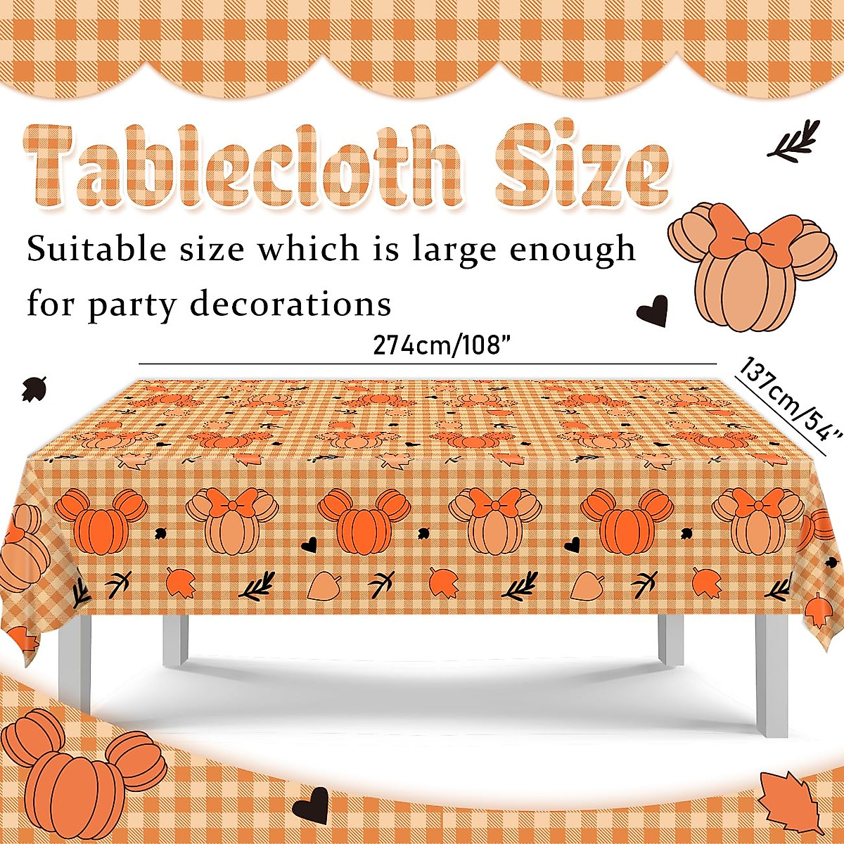 Fall Decorations Fall Tablecloth 4Pcs Pumpkin Mouse Head Rectangle Table Cloth Thanksgiving Autumn Maple Leaves Table Cover Plastic Disposable Table Cover for Fall Party Supplies 108 x 54 Inches