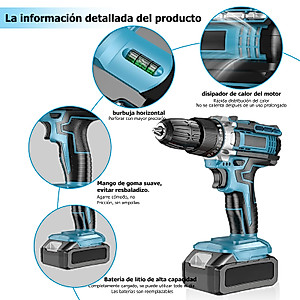 DEWIN Cordless Power Drill Set, 21V Electric Drill with Battery and Charger, 2 Variable Speed, 24 piece tool Portable Drill With tool box blue