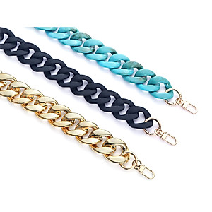 AUMEY Large Flat Chain Strap - Acrylic Luxury Handbag Strap Fashionable Replacement Purse Clutches Handles for DIY Crafts, 15.7 inch of Each … (02- Black)