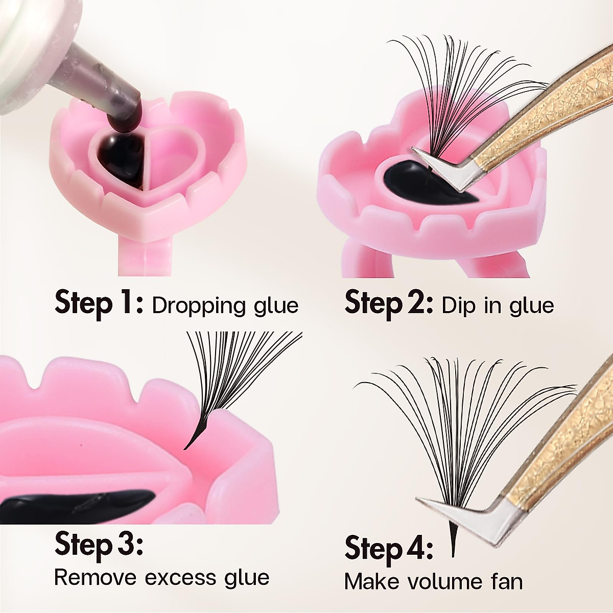 Embagol 100 PCS Glue Rings Smart Glue Cups Lash Glue Holder Heart Glue Cups Lash Glue Rings Fanning Blossom Cups for Eyelash Extensions Pink