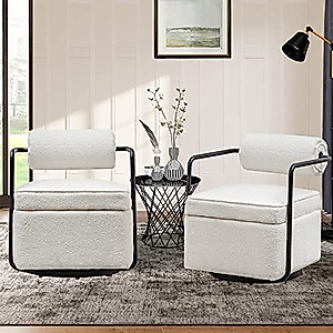 Alunaune Upholstered Sherpa Swivel Storage Living Room Chairs Set of 2, Modern Accent Chair Fuzzy Arm Club Chair Couch, Mid Century Single Sofa Guest Reception Lounge Chair Indoor for Bedrooms-White