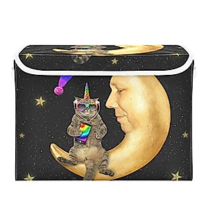 RunningBear Cat Unicorn! Large Storage Bins with Lid Collapsible Storage Bin Cube Basket Organizer Foldable Fabric Cube for Rooms Playroom Shelves